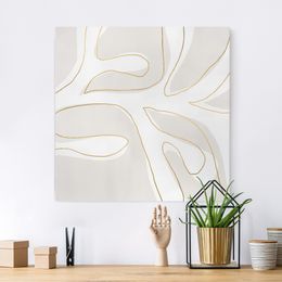 Bilderwelten Leinwandbild Beige Blattstrukturen mit goldenen Linien