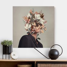 Bilderwelten Leinwandbild Blumen modern Kunstdruck beige - Blumen Portr&auml;t - Beige Magnolien - Wandbild XXL Wohnzimmer Schlafzimmer