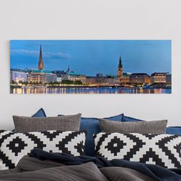 Bilderwelten Leinwandbild - Panorama Hamburg Skyline