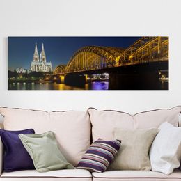 Bilderwelten Leinwandbild - Panorama K&ouml;ln bei Nacht