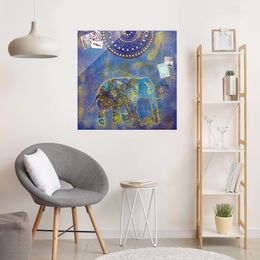 Bilderwelten Glasbild Tiere modern blau Glas Wandbild - Elephant in Marrakech - Deko Wohnzimmer Schlafzimmer