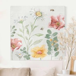 Bilderwelten Leinwandbild Aquarell Blumenwiese mit Bienen
