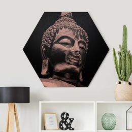 Bilderwelten Hexagon-Alu-Dibond Bild Buddha Statue Gesicht