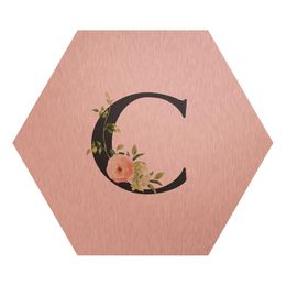 Bilderwelten Hexagon-Alu-Dibond Bild Wunschbuchstabe Aquarell Blumen