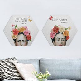 Bilderwelten Alu-Dibond Bild Hexagon Spr&uuml;che bunt Tropisch - Fridas Gedanken Set I - Spr&uuml;che Wohnzimmer Schlafzimmer