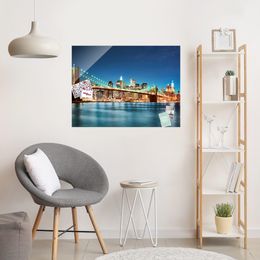 Bilderwelten Glasbild - Querformat Nighttime Manhattan Bridge