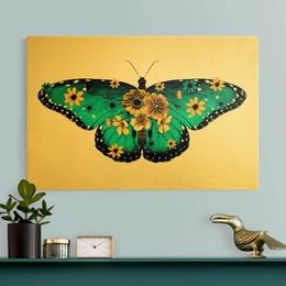 Bilderwelten Leinwandbild Illustration floraler Blauer Morpho