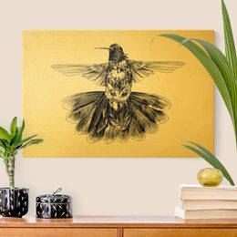 Bilderwelten Leinwandbild Illustration fliegender Kolibri Schwarz
