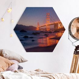 Bilderwelten Hexagon-Alu-Dibond Bild Golden Gate Bridge am Abend
