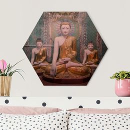 Bilderwelten Hexagon-Alu-Dibond Bild Buddha Statuen