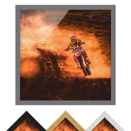 Bilderwelten Bild mit Rahmen - Quadrat Motocross im Staub