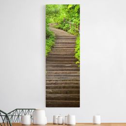 Bilderwelten Leinwandbild - Hochformat Treppenaufstieg im Wald