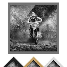 Bilderwelten Bild mit Rahmen - Quadrat Motocross im Schlamm