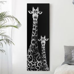 Bilderwelten Leinwandbild - Hochformat Giraffen Duo schwarz-wei&szlig;