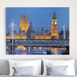 Bilderwelten Leinwandbild - Querformat Big Ben und Westminster Palace in London bei Nacht