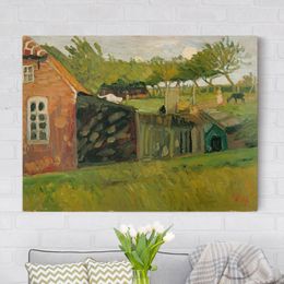 Bilderwelten Leinwandbild - Querformat Otto Modersohn - Rotes Haus mit St&auml;llen