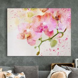 Bilderwelten Leinwandbild - Querformat Aquarell Blumen Orchideen