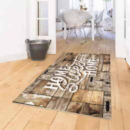 Bilderwelten Vinylteppich Shabby braun Spr&uuml;che Holzoptik - Home sweet Home Holzwand - Spr&uuml;che K&uuml;che Badezimmer Flur