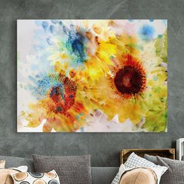 Bilderwelten Leinwandbild - Querformat Aquarell Blumen Sonnenblumen