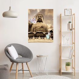 Bilderwelten Glasbild - Hochformat Gro&szlig;er Buddha Sepia