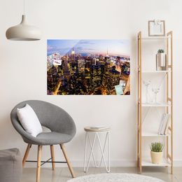 Bilderwelten Glasbild - Querformat New York Skyline bei Nacht