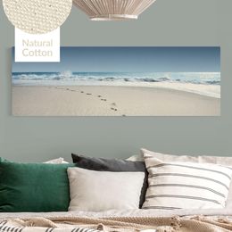 Bilderwelten Leinwandbild - Panorama Spuren im Sand
