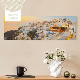 Bilderwelten Leinwandbild - Panorama Strahlendes Santorin