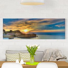 Bilderwelten Leinwandbild - Panorama Sonnenuntergang &uuml;ber Korfu