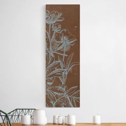 Bilderwelten Leinwandbild - Hochformat Blaue Blumenskizze