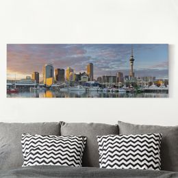Bilderwelten Leinwandbild - Panorama Auckland Skyline Sonnenuntergang