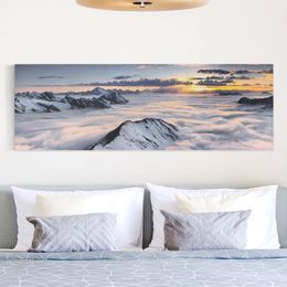 Bilderwelten Leinwandbild - Panorama Blick &uuml;ber Wolken und Berge