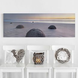 Bilderwelten Leinwandbild - Panorama Moeraki Boulders Neuseeland