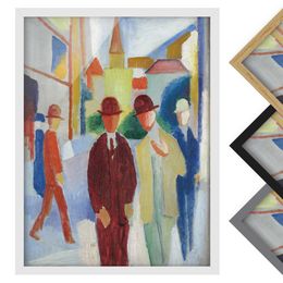 Bilderwelten Bild mit Rahmen originell einzigartig Abstrakt inkl. Rahmung - August Macke - Helle Stra&szlig;e mit Leuten - Deko Wohnzimmer Schlafzimmer
