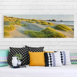 Bilderwelten Leinwandbild - Panorama D&uuml;nen und Gr&auml;ser am Meer