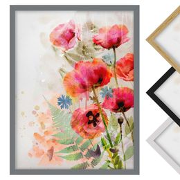 Bilderwelten Bild mit Rahmen - Hochformat Aquarell Blumen Mohn