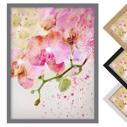 Bilderwelten Bild mit Rahmen - Hochformat Aquarell Blumen Orchideen