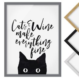 Bilderwelten Bild mit Rahmen - Hochformat Cats and Wine make everything fine