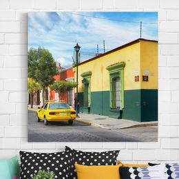 Bilderwelten Leinwandbild Stadt modern Kunstdruck Leinwanddruck - Bunte mexikanische Stra&szlig;e - Skylines XXL Wohnzimmer Schlafzimmer