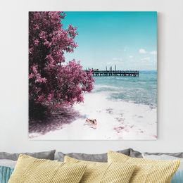 Bilderwelten Leinwandbild Strand Motiv Kunstdruck violett - Paradies Strand Isla Mujeres - Landschaft XXL Wohnzimmer Schlafzimmer