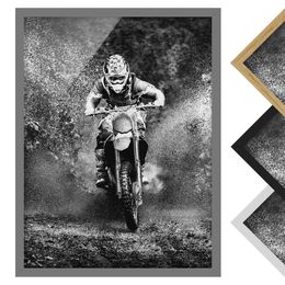 Bilderwelten Bild mit Rahmen - Hochformat Motocross im Schlamm