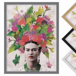 Bilderwelten Bild mit Rahmen - Hochformat Frida Kahlo - Blumenportrait