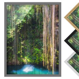 Bilderwelten Bild mit Rahmen - Hochformat H&auml;ngende Wurzeln von Ik-Kil Cenote