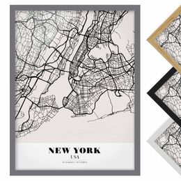 Bilderwelten Bild mit Rahmen - Hochformat Stadtplan New York - Klassik