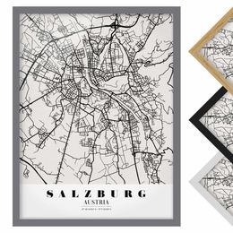 Bilderwelten Bild mit Rahmen - Hochformat Stadtplan Salzburg - Klassik