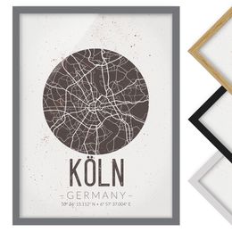 Bilderwelten Bild mit Rahmen - Hochformat Stadtplan K&ouml;ln - Retro