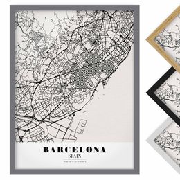 Bilderwelten Bild mit Rahmen - Hochformat Stadtplan Barcelona - Klassik