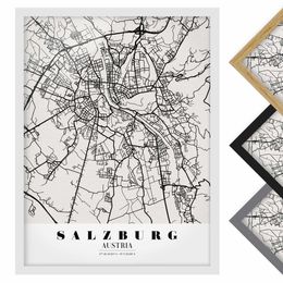 Bilderwelten Bild mit Rahmen Spr&uuml;che schwarz weiss modern inkl. Rahmung - Stadtplan Salzburg - Klassik - Karten Wohnzimmer Schlafzimmer
