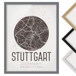 Bilderwelten Bild mit Rahmen - Hochformat Stadtplan Stuttgart - Retro