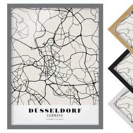 Bilderwelten Bild mit Rahmen - Hochformat Stadtplan D&uuml;sseldorf - Klassik