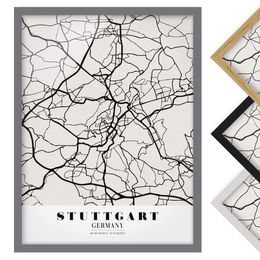 Bilderwelten Bild mit Rahmen - Hochformat Stadtplan Stuttgart - Klassik